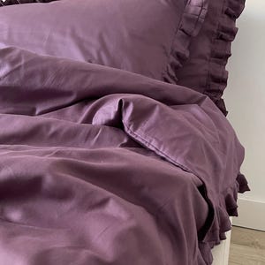 Plum Ruffled Bedding Set 4 Pcs, Natural Sateen 100% Cotton 1 Duvet ...