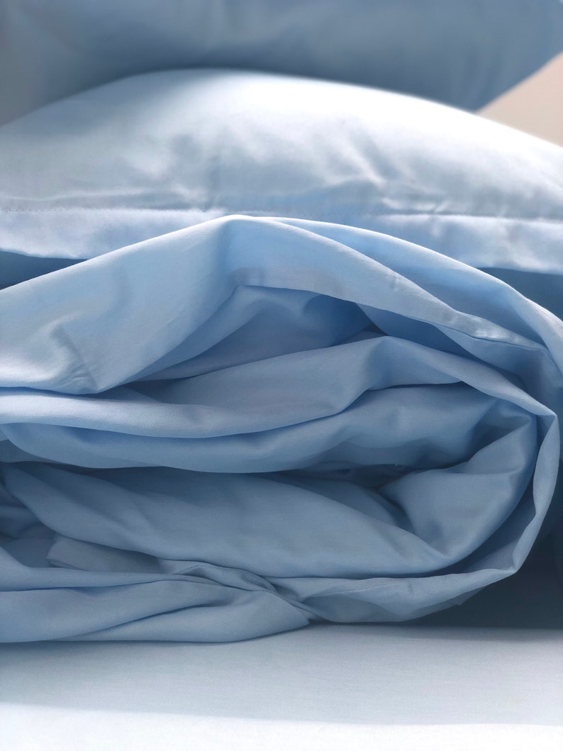 Fitted Sheet Sky Blue, Natural 100% Cotton, Sateen, Queen, Full, Twin ...