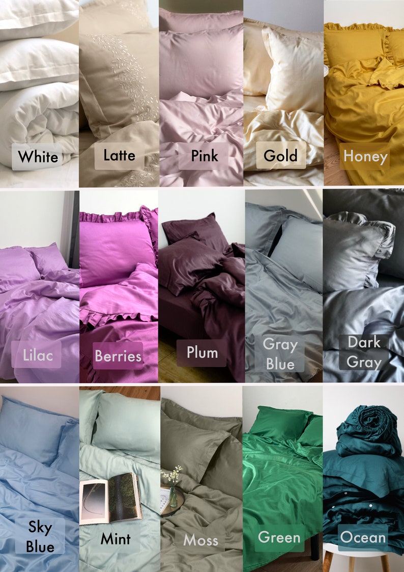 Fitted Bedding Set 4 Pcs Lilac, Natural Sateen 100% Cotton, 1 Duvet ...