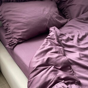 Plum Duvet Cover With Ruffles, Natural 100% Cotton Sateen, King, Queen ...