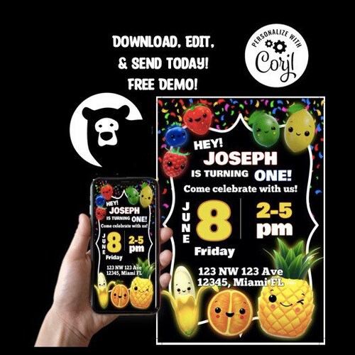 Hey Bear Party Invite Sensory Birthday Invitation Editable - Etsy