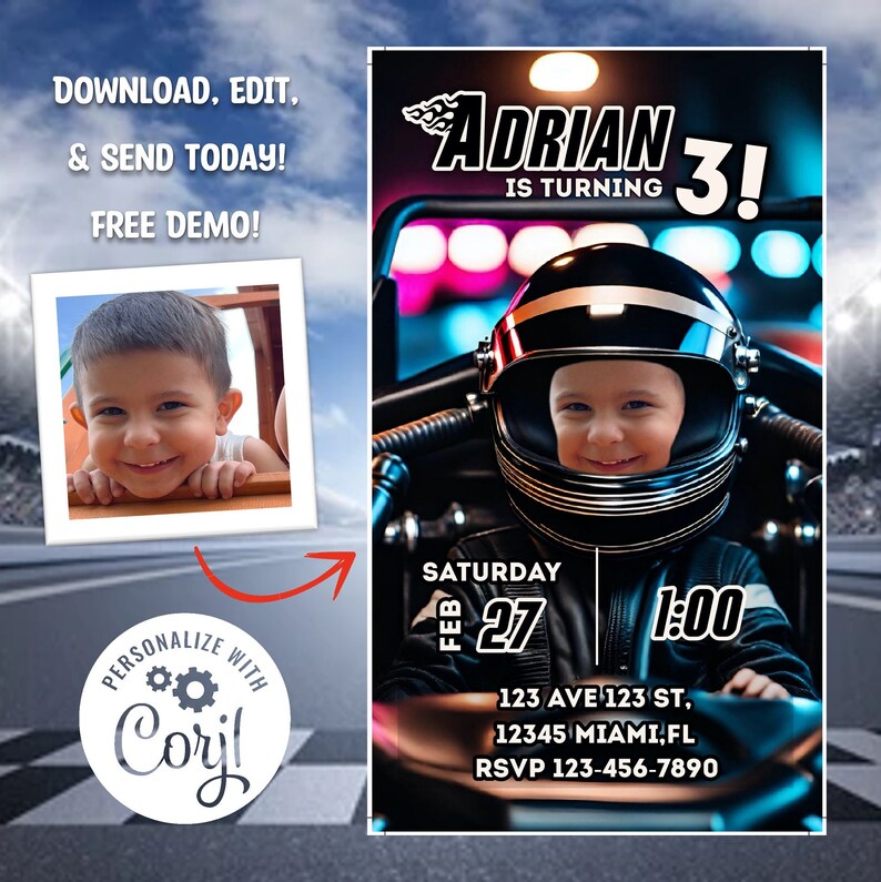 Personalize Racecar Birthday Invitation Digital Download iPhone - Etsy
