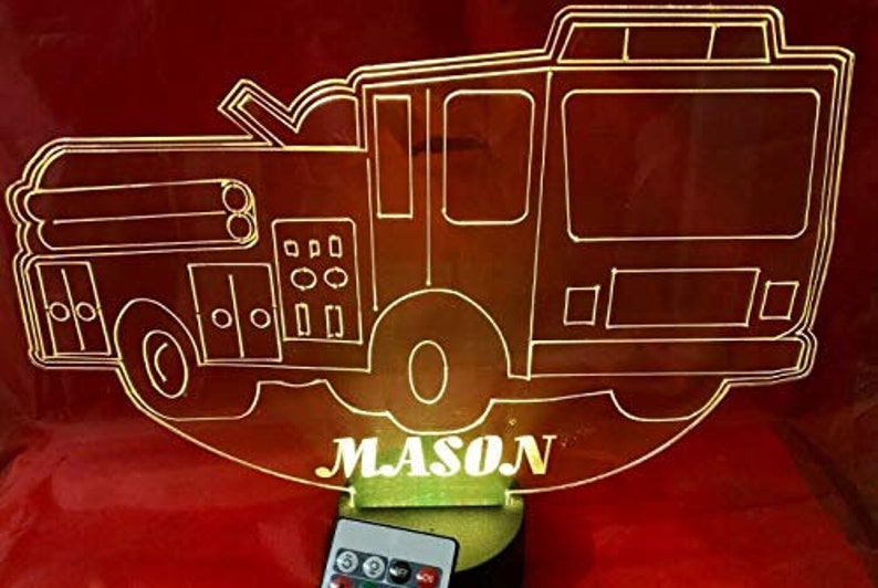 Fire Engine Truck Night Light Up Firefighter Table Desk Lamp | Etsy