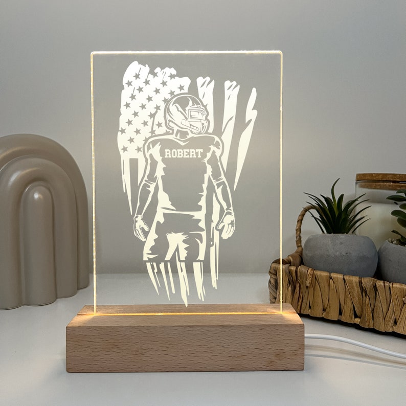 Custom Personalized LED Wood Stand Night Light up Lamp Boys Table Desk ...