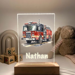 Personalized LED Fire Engine Truck Wood Stand Night Light up Table Lamp ...