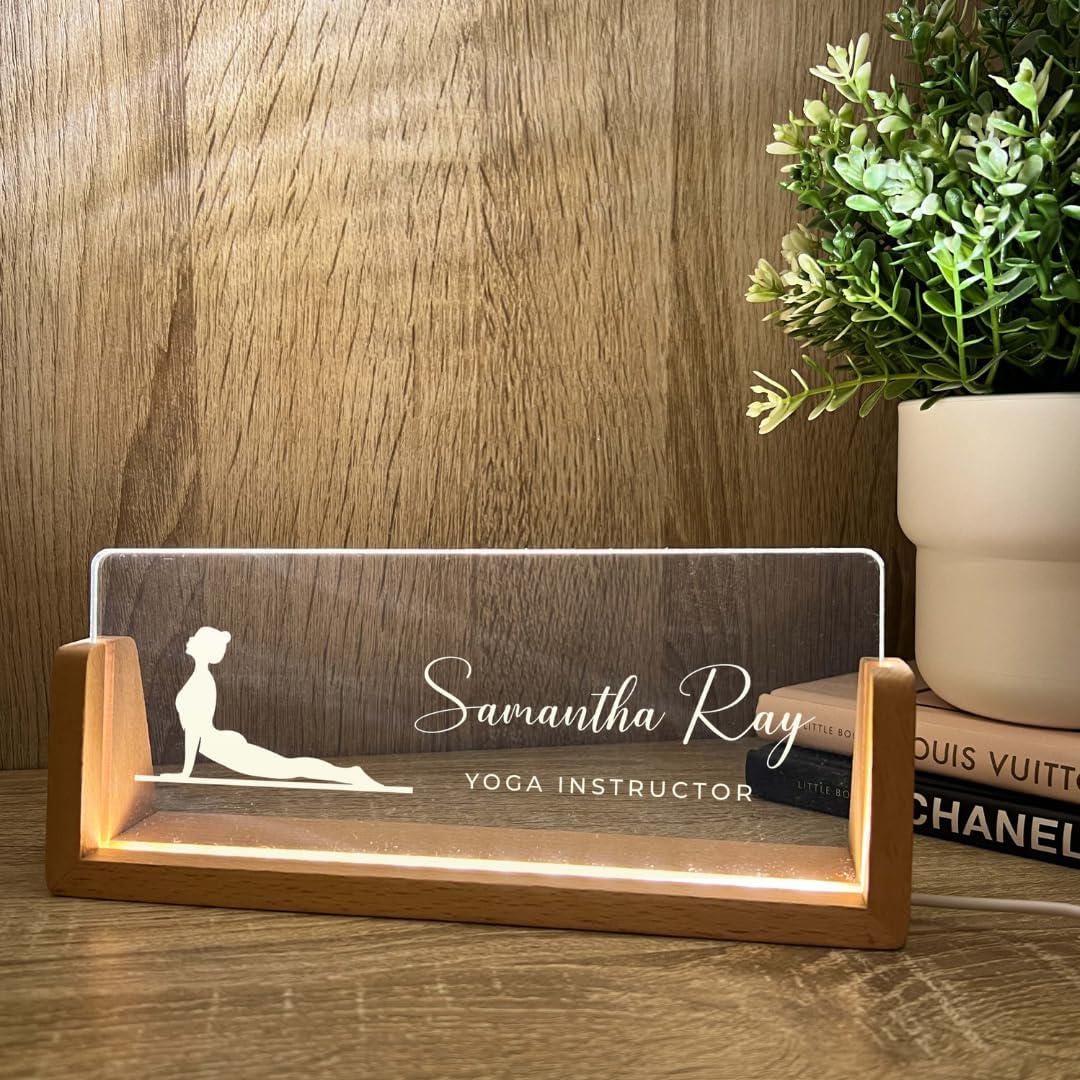 Personalized Name & Title Desk Plate Stand | Yoga Instructor Pilates ...