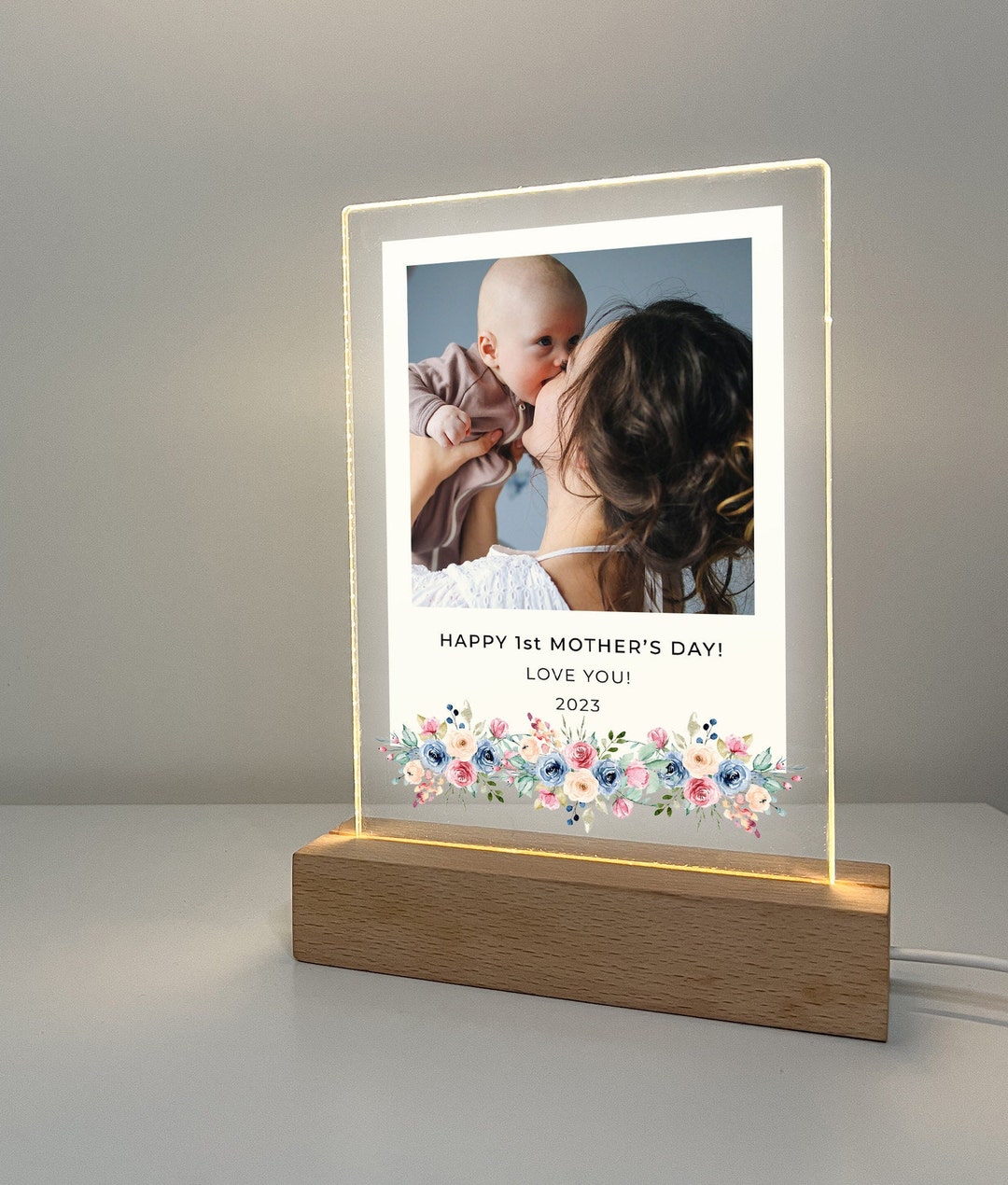 Personalized Photo Wood Stand Mom Mommy Night Light up Lamp LED Any ...