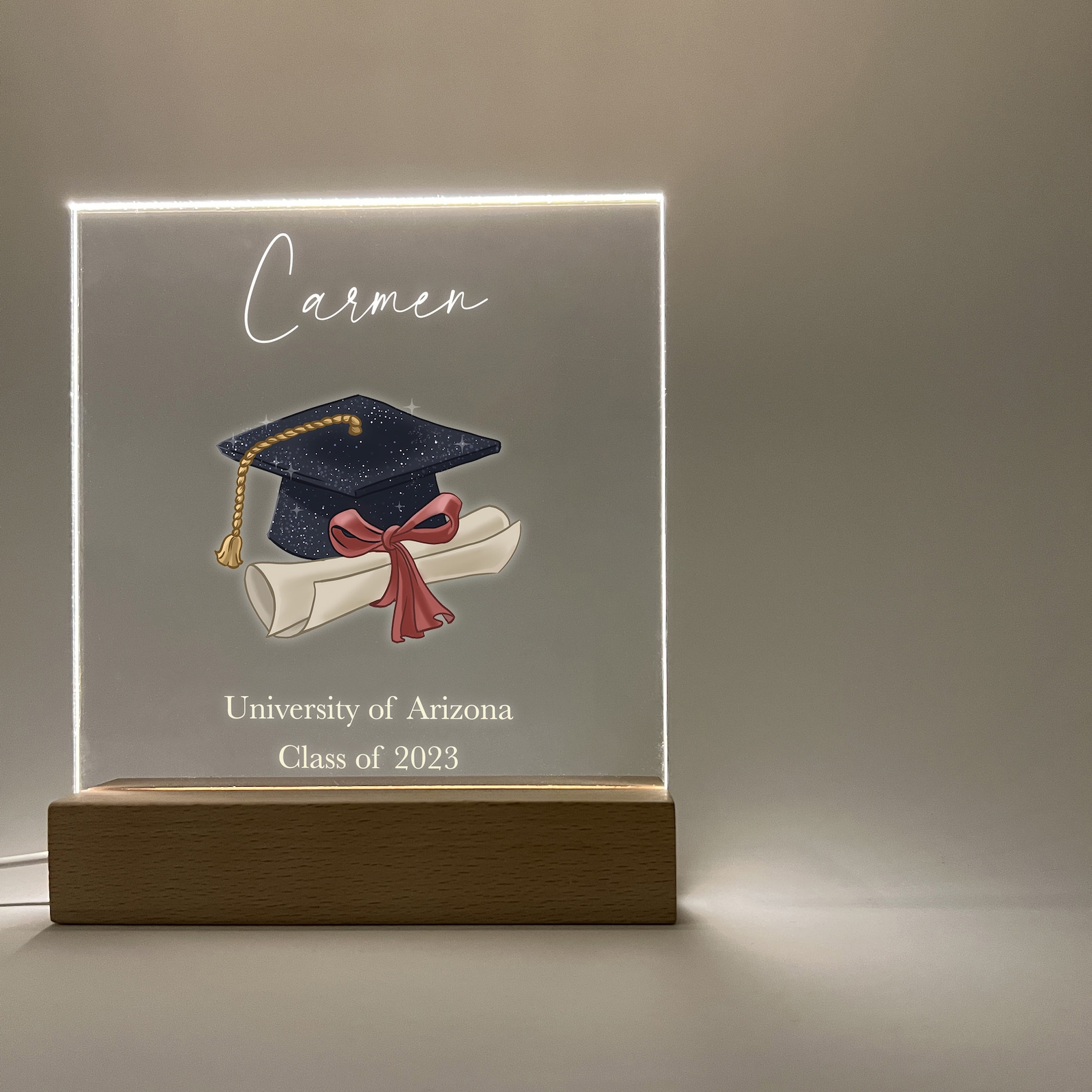 Personalized Light Wood Base LED Desk Stand Custom Graduation - Etsy