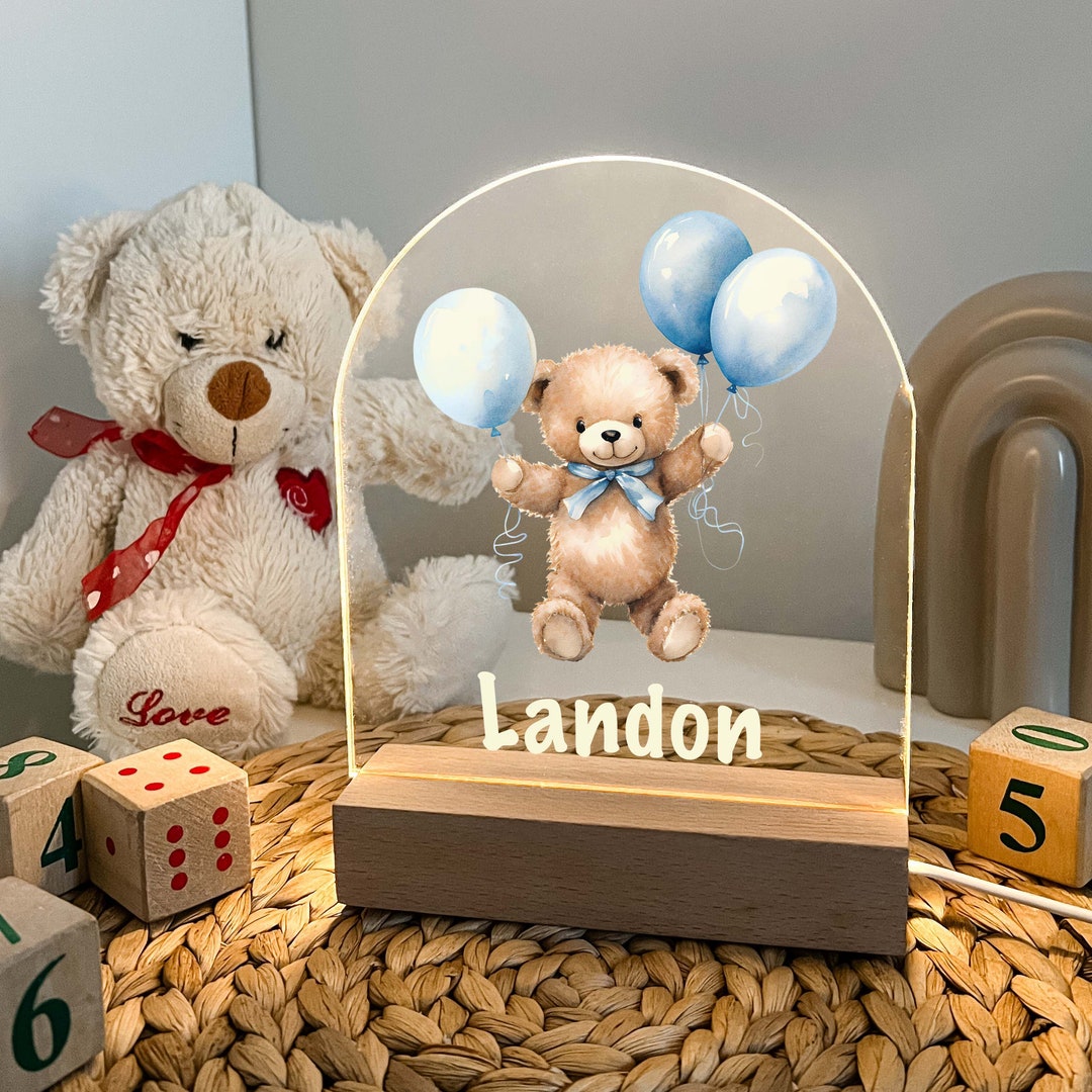 Personalized Blue Teddy Bear Night Lamp for Kids, Cute Baby Gift ...
