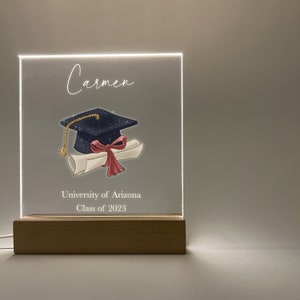 Personalized Light Wood Base LED Desk Stand Custom Graduation Cap ...