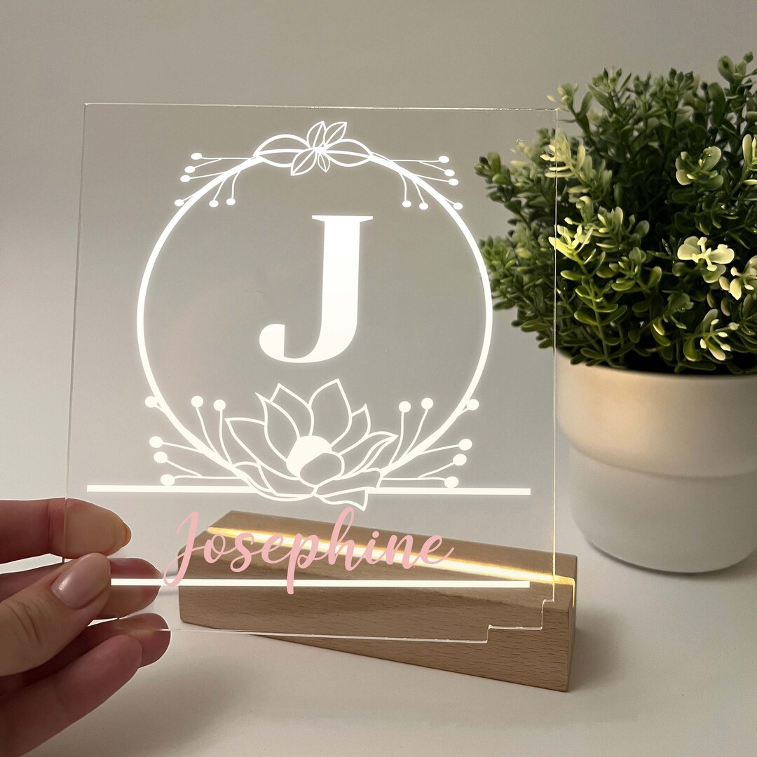 Personalized LED Wood Base Night Light up Wooden Lamp Stand Girls ...