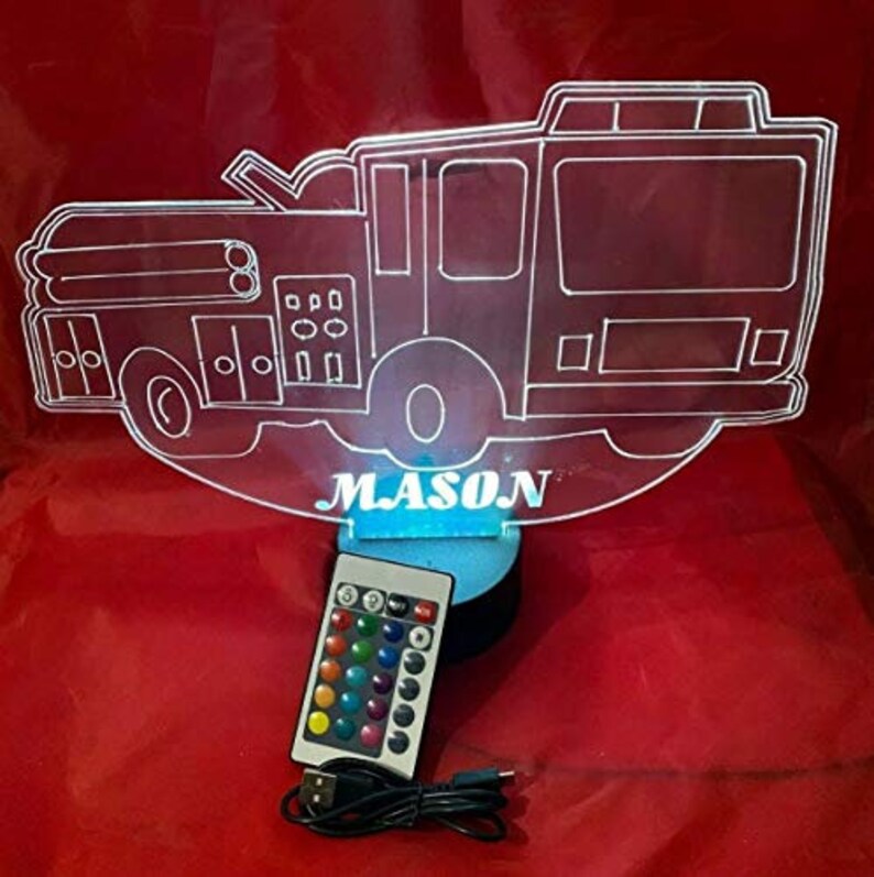 Fire Engine Truck Night Light Up Firefighter Table Desk Lamp | Etsy
