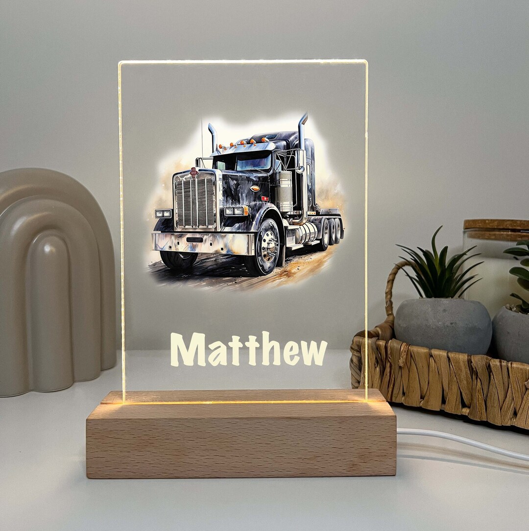 Personalized LED Wood Stand Night Light up Table Lamp Boys Room Decor ...