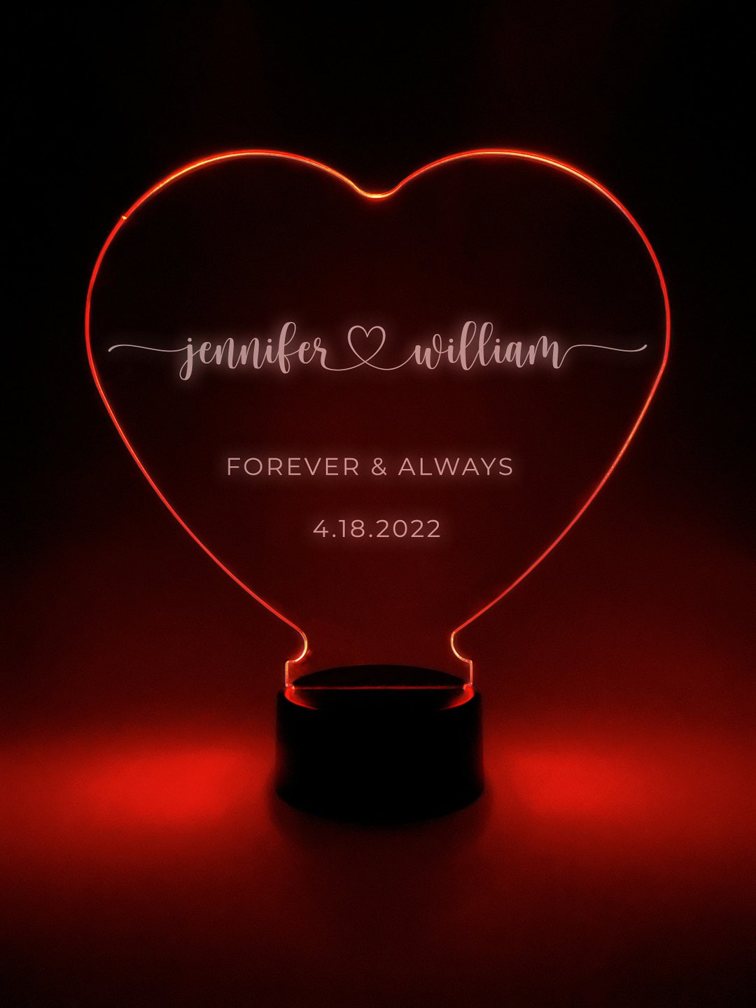 Personalized Heart Night Light LED Custom Gift for Her Valentines Day ...