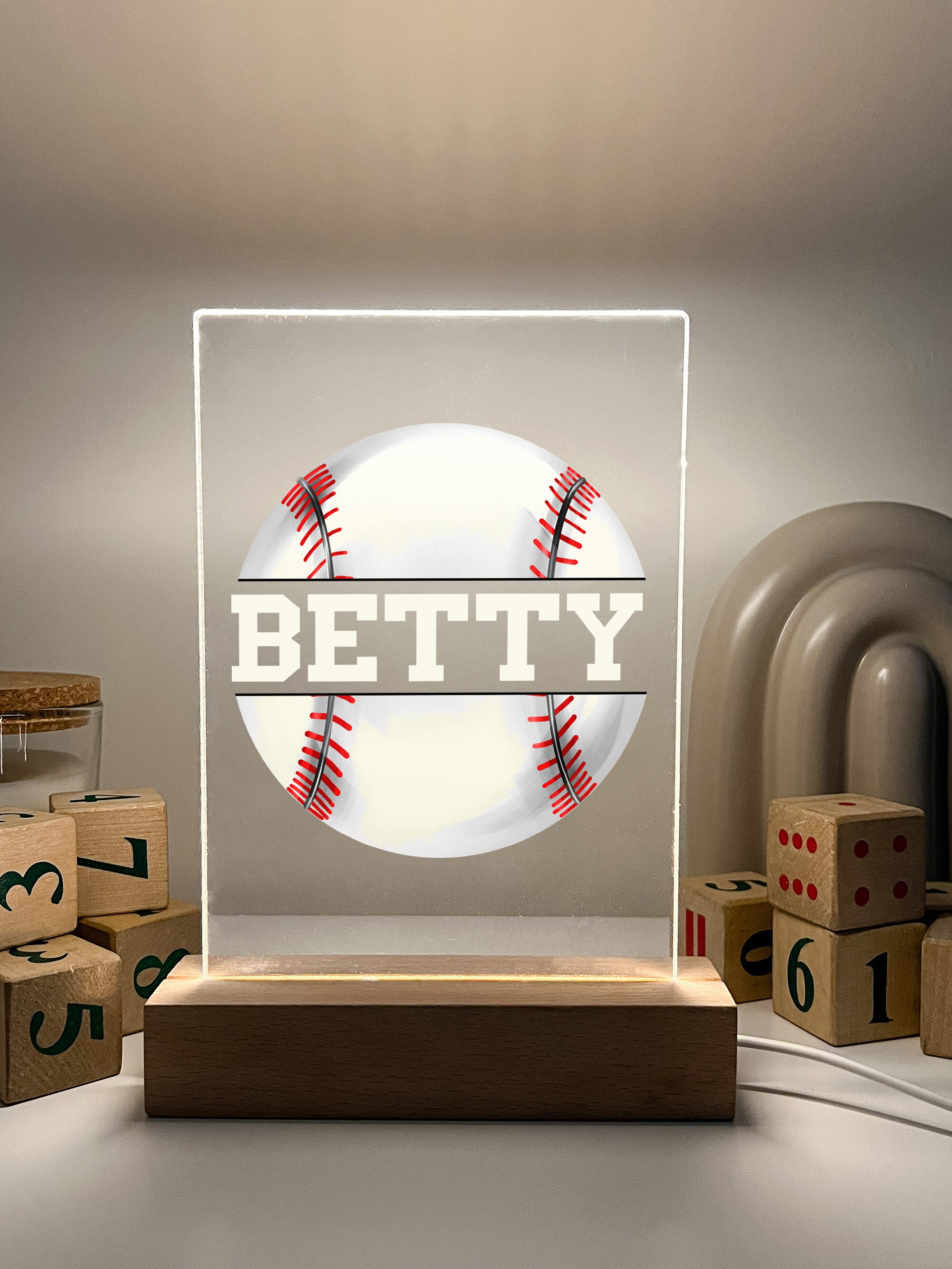 Custom Personalized Name LED Wood Stand Room Night Light up Table Lamp ...