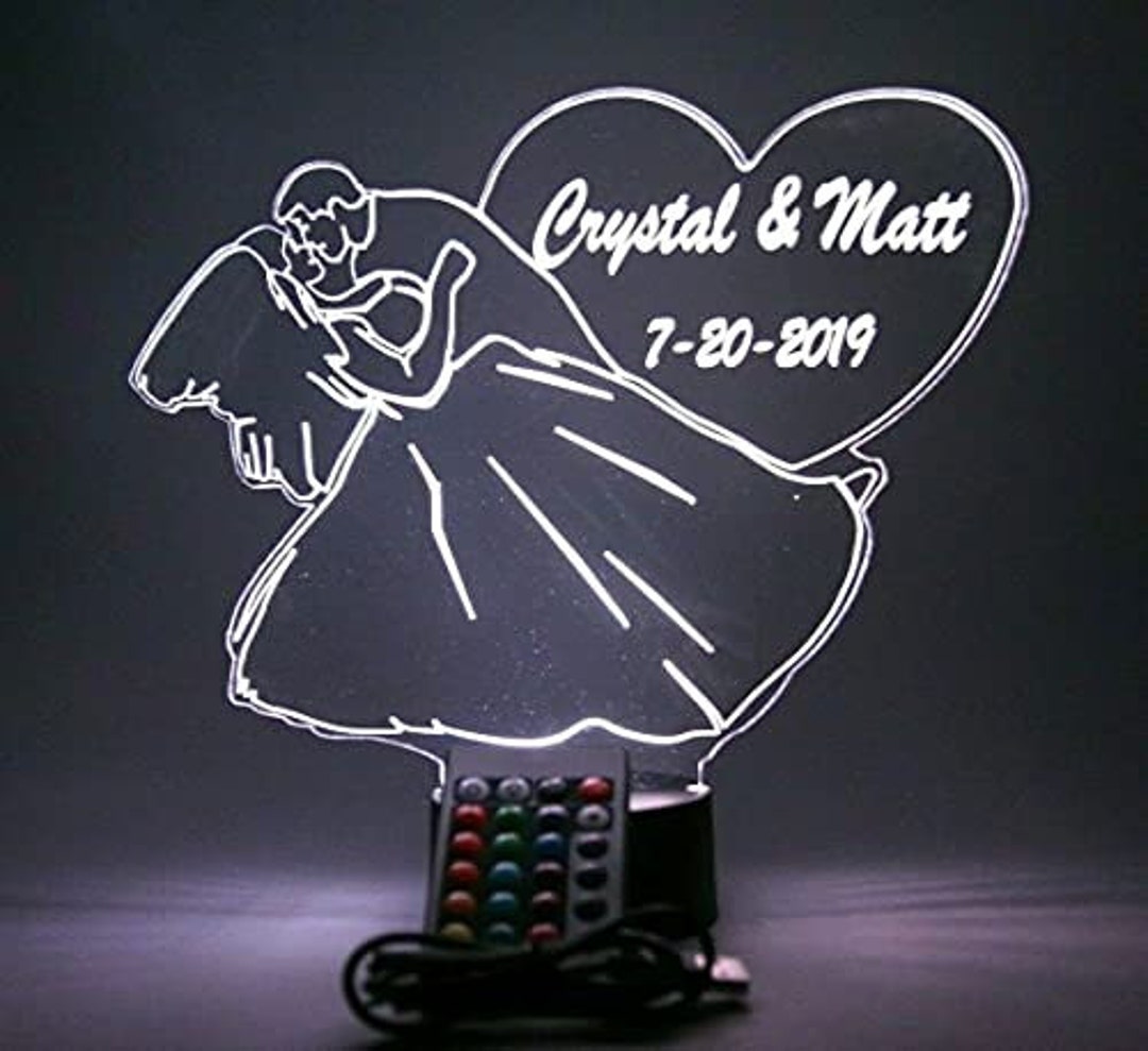 Wedding Couple Heart Night Light up Table Desk Lamp LED Personalized ...