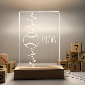 Custom Personalized LED Wood Stand Night Light up Table Desk Lamp Boys ...