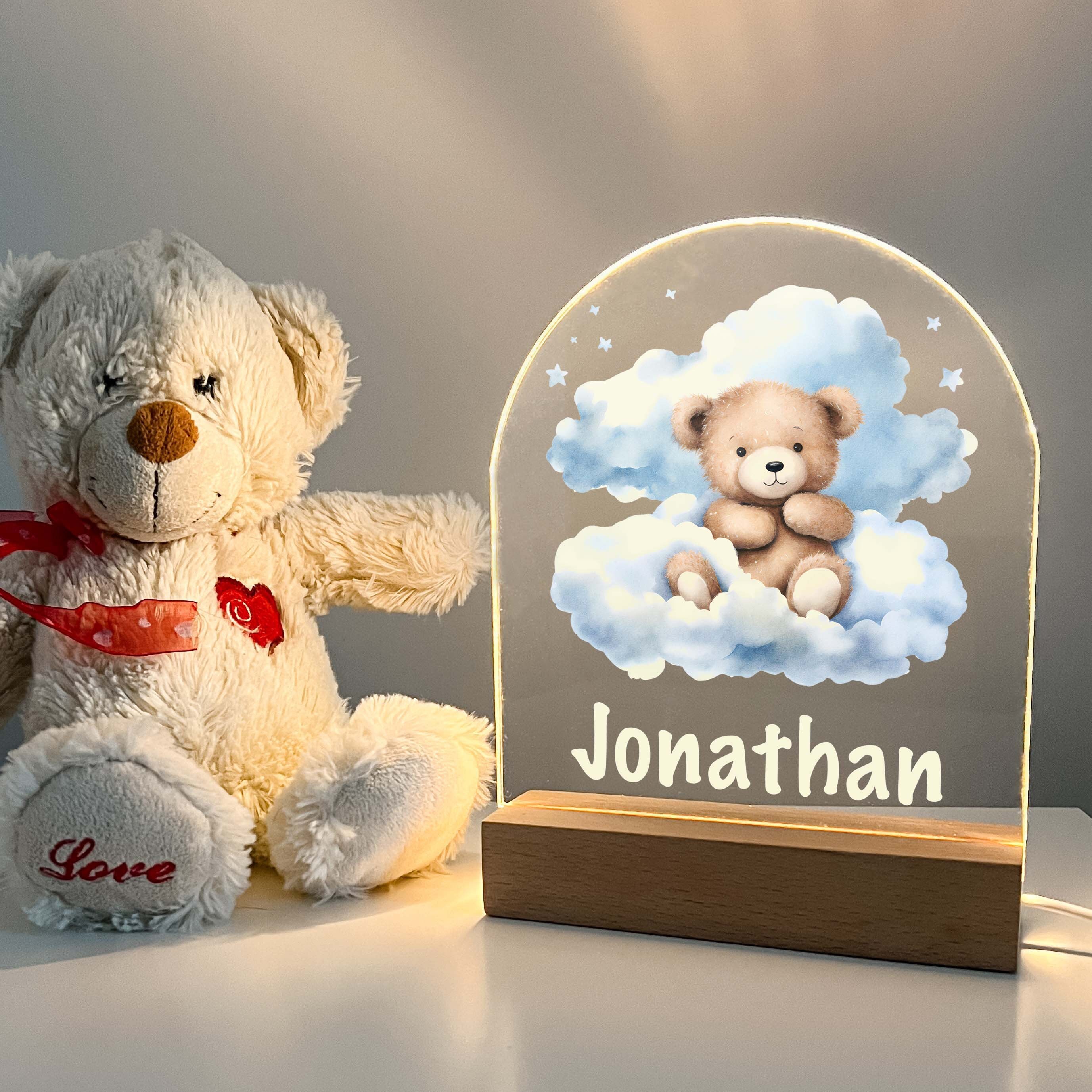 Custom Name Boys LED Cute Blue Bear Night Light Lamp, Teddy Bear Night ...