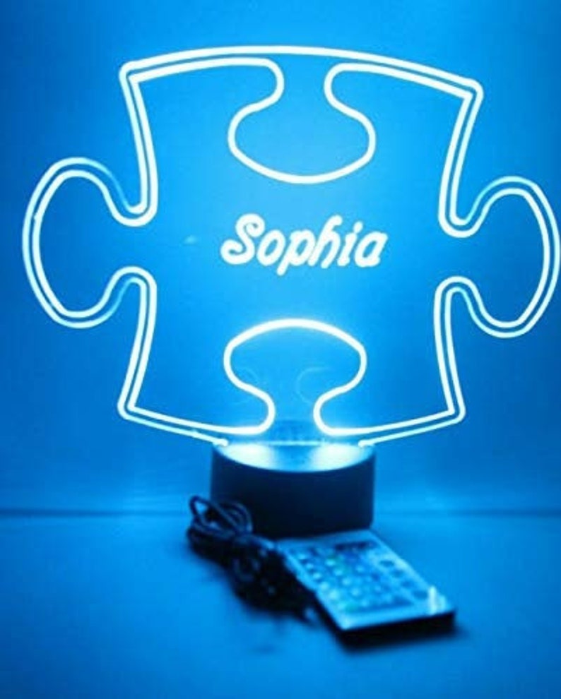 Puzzle Piece Autism Night Light up Table Desk Lamp LED Personalized ...