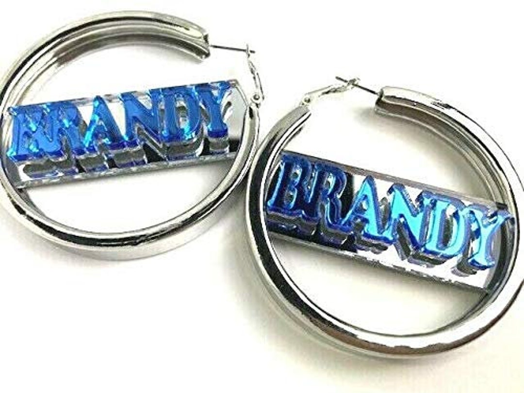 Silver Hoop Earrings Name Plate Laser Cut Personalized Custom Design ...