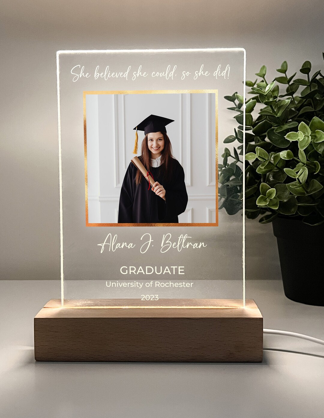 Personalized Photo Picture LED Wood Light up Stand Graduation Cap Grad ...