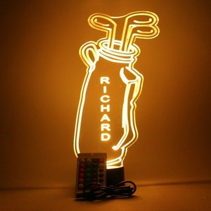 Golf Bag & Clubs Night Light up Table Lamp Golf Club Desk Sports LED ...