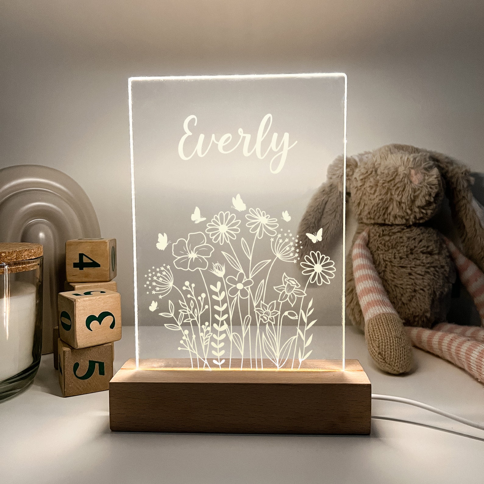 Custom Personalized LED Flower Night Light Lamp Stand Girls Ladies Mom ...
