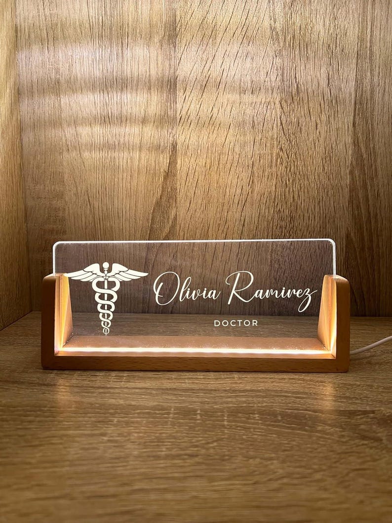 Personalized Name & Title Desk Plate Stand | Doctor Nurse Caduceus ...