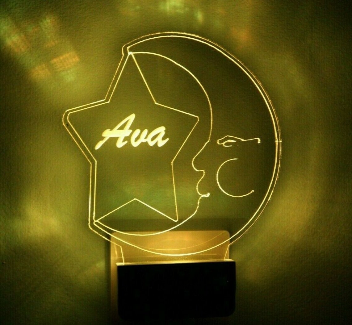 Moon and Star Night Light Multi Color Personalized LED Wall - Etsy