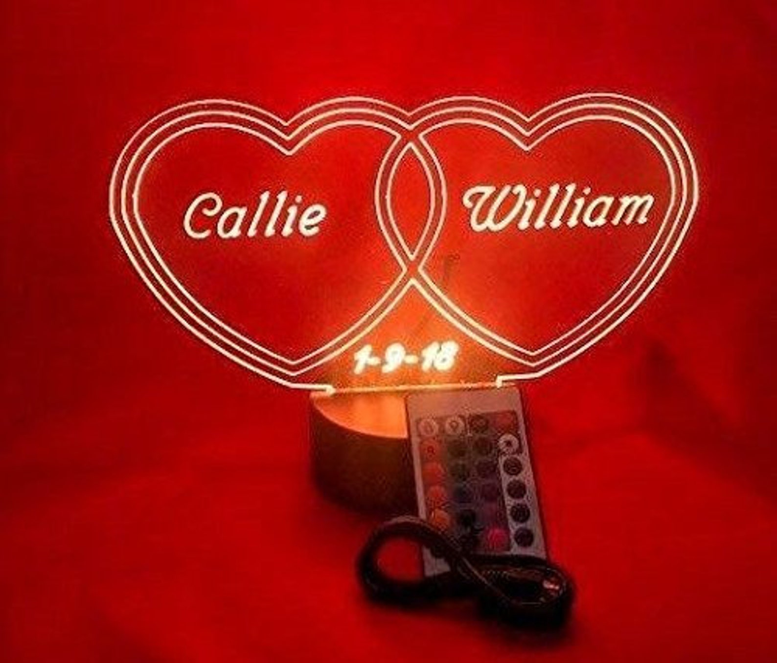 Couple Double Hearts Love Night Light Up Table Desk Lamp LED | Etsy