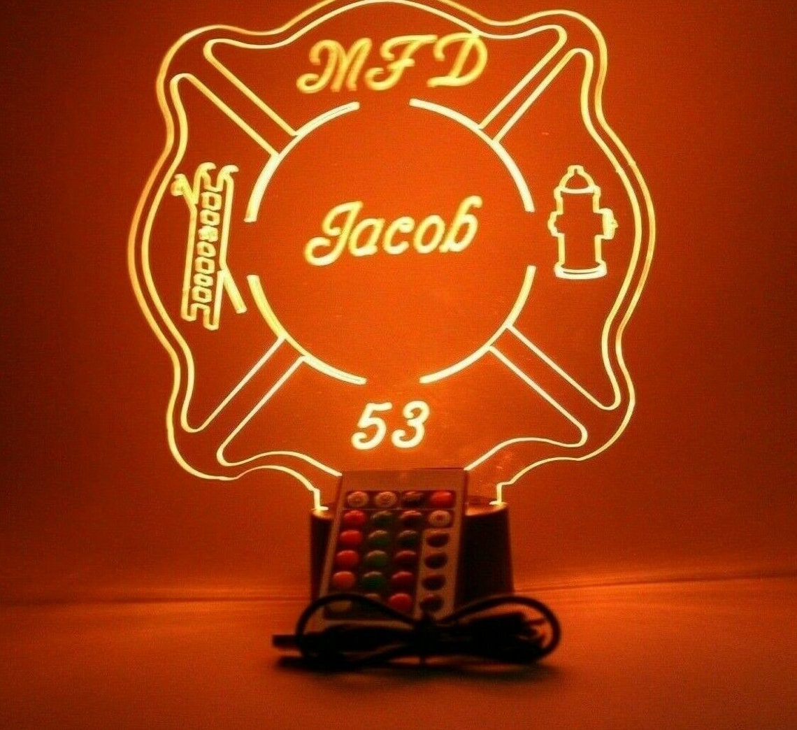 Fire Badge Firefighter Night Light up Table Desk Lamp LED - Etsy
