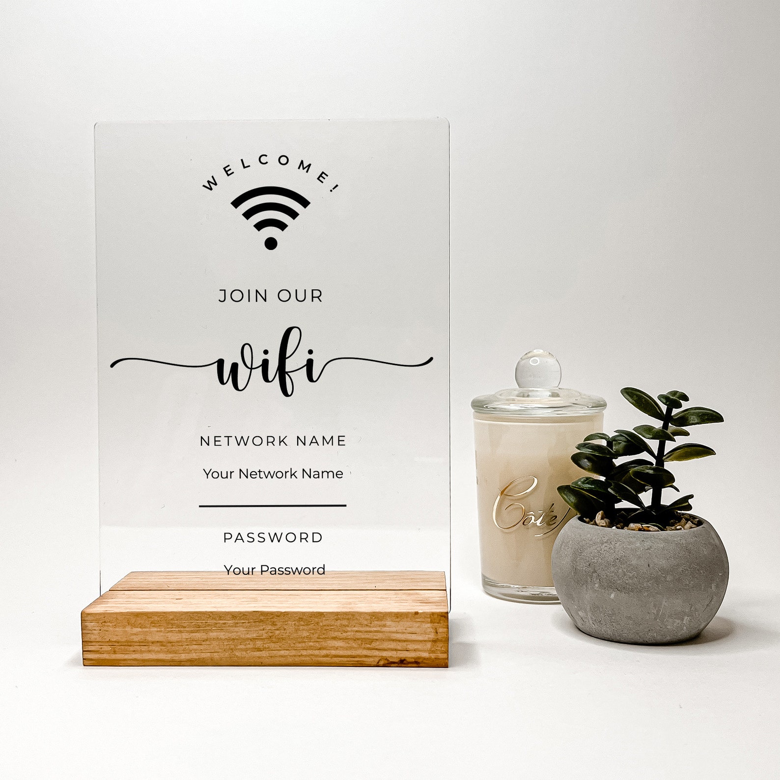 Custom Personalized Wood Base Desk Table Stand Wifi Password & Network ...
