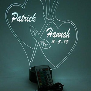 Couple Love Double Hearts with Rose Custom Names Night Light | Etsy