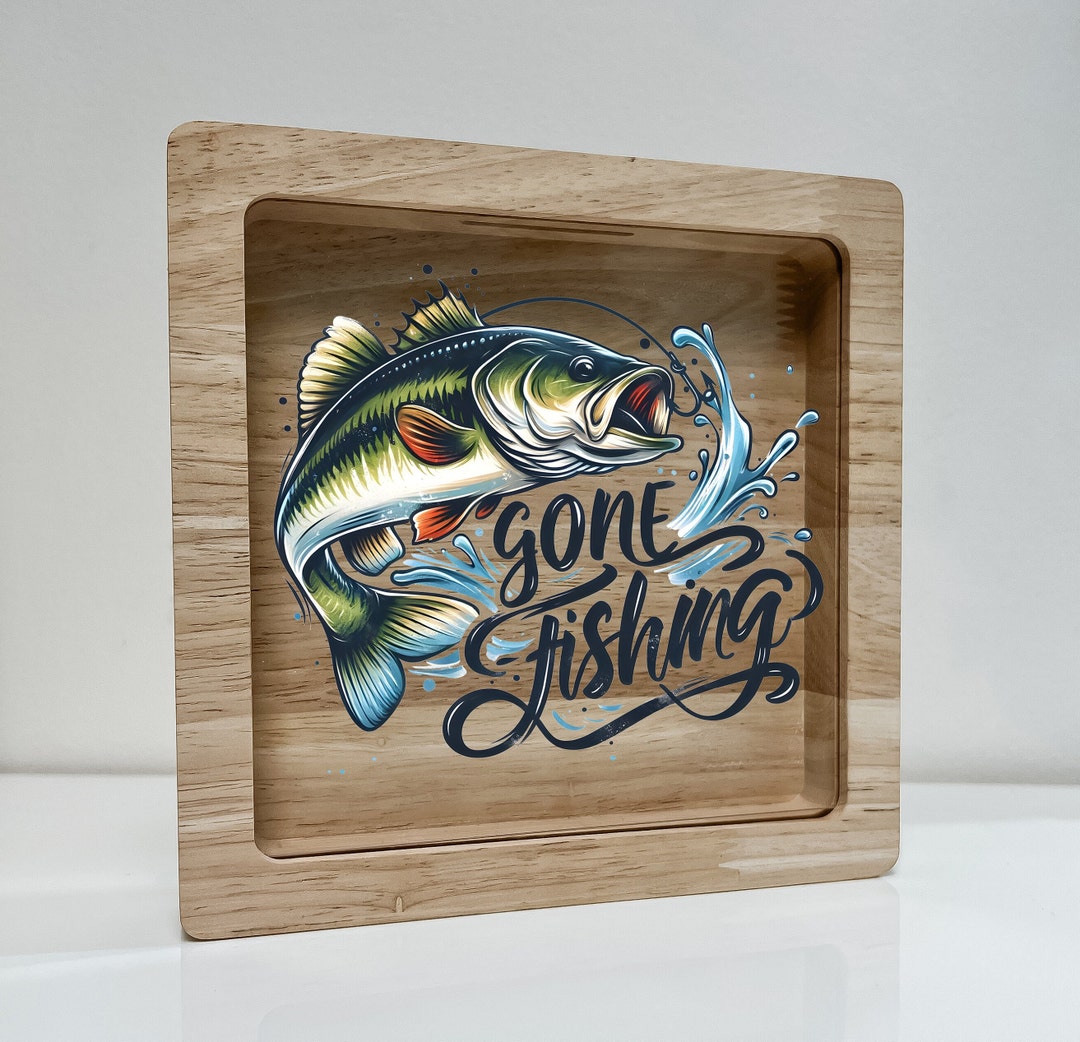 Personalized Savings Piggy Bank Boys Custom Name Money Box Gone Fishing ...