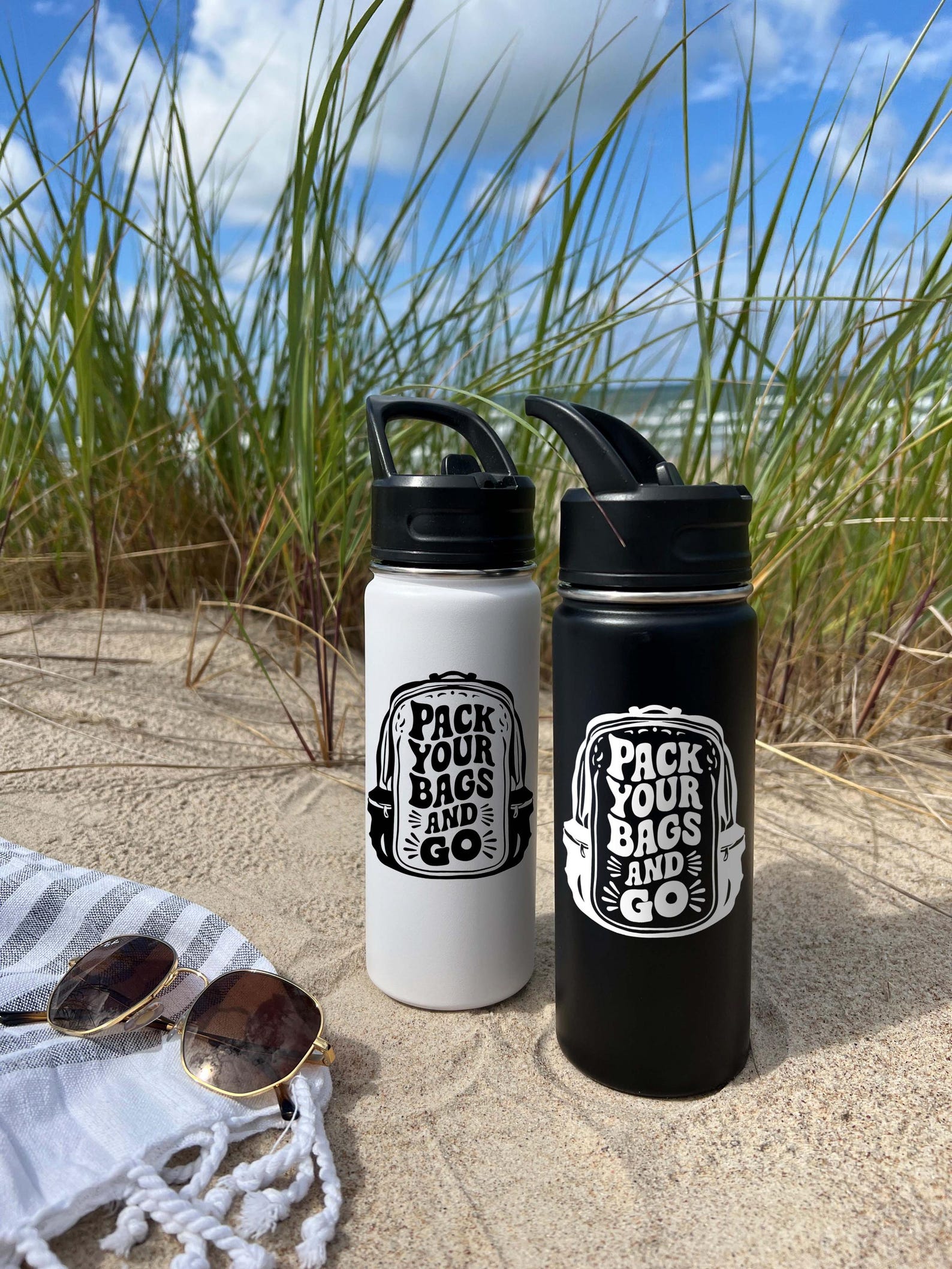 Pack Your Bags and Go Sports Water Bottle 18/32 Oz Stainless Steel ...
