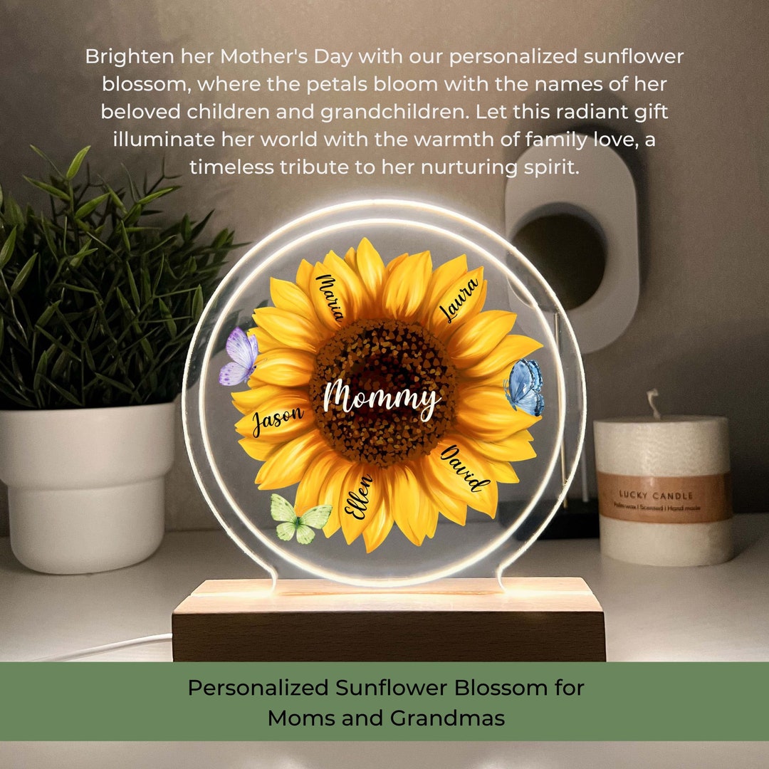 Custom LED Wood Stand Personalized Sunflower Blossom Night Light up ...