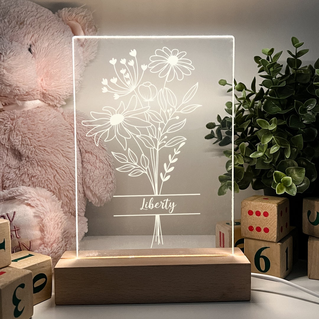 Custom Personalized LED Flower Night Light Lamp Stand Girls Ladies Mom ...