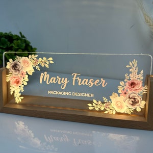 Personalized Desk Name Plate With Wooden Base, Lighted LED Light ...