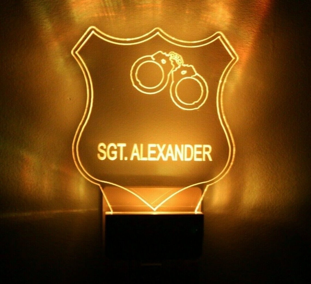 Police Badge Night Light Multi Color Personalized LED Wall Plug-in Cool ...