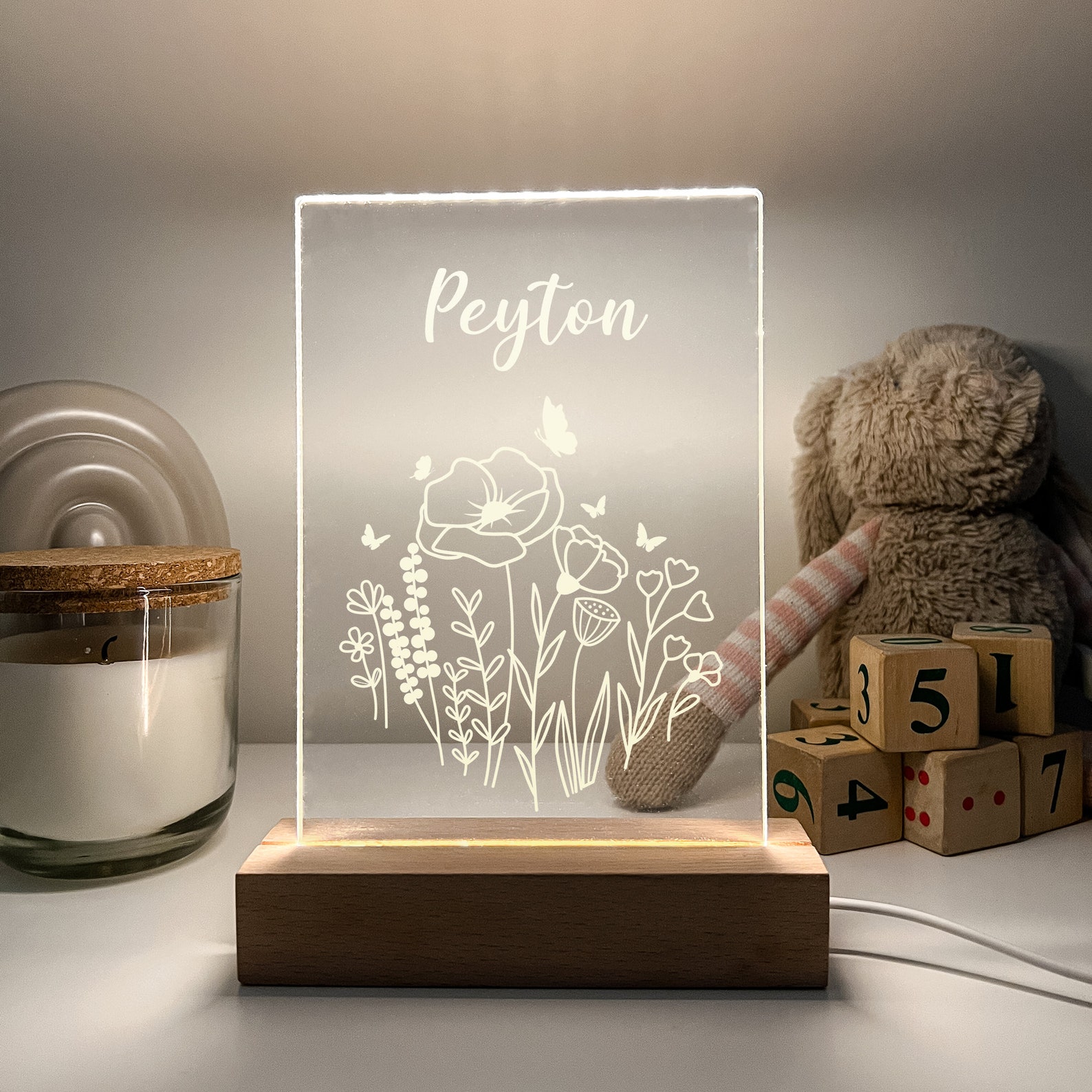 Custom Personalized LED Flower Night Light Lamp Stand Girls Ladies Mom ...