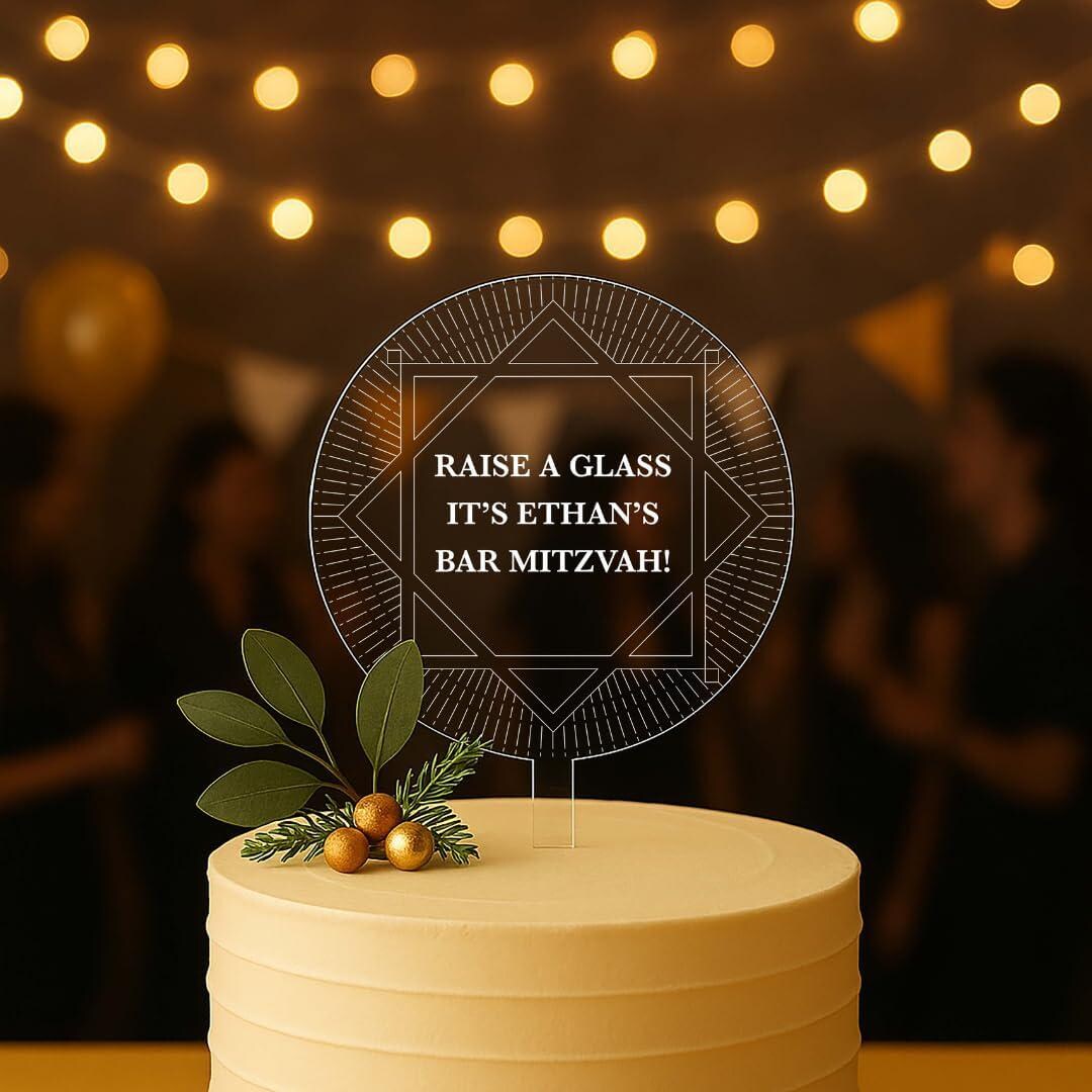 Bar Mitzvah Mazel Tov Logo, Words, Name, Date Cake, Topper Top ...
