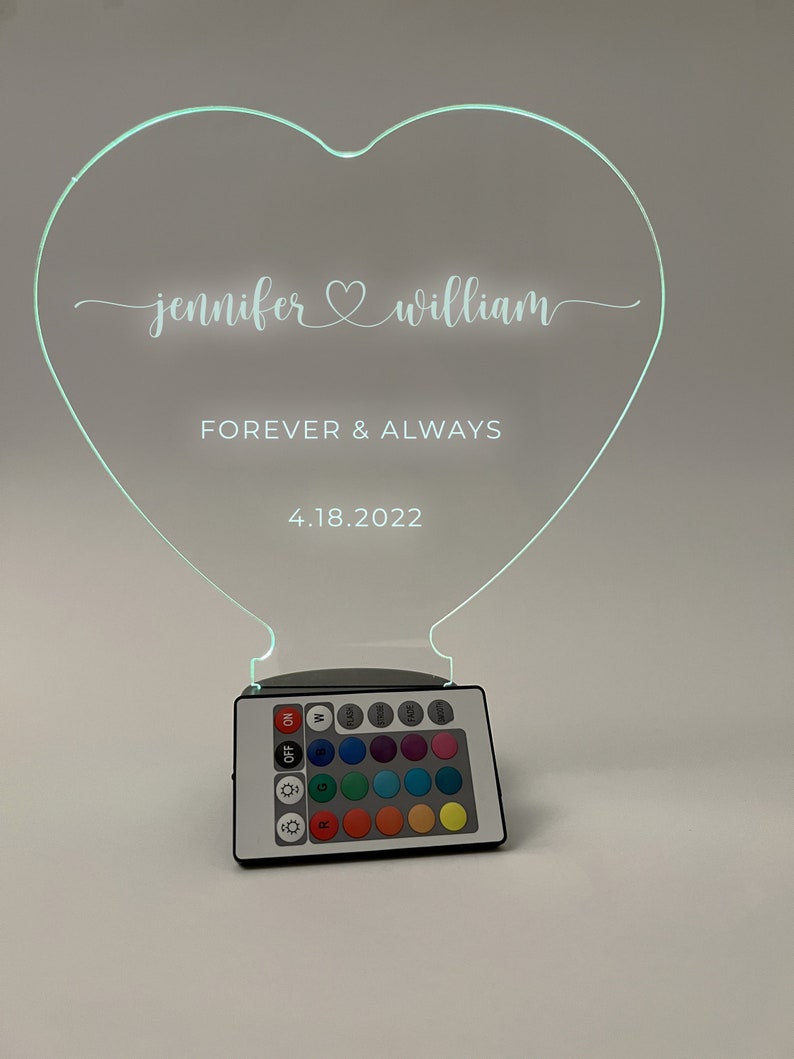 Custom Heart Personalized Free Names LED 16 Color Night Light up Couple ...