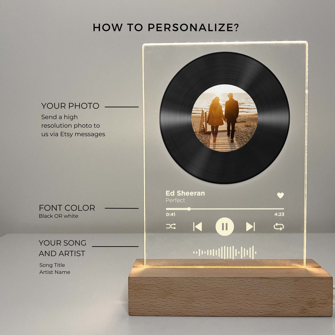 Personalized Picture Song Vinyl Record Night Light LED Valentines Day ...