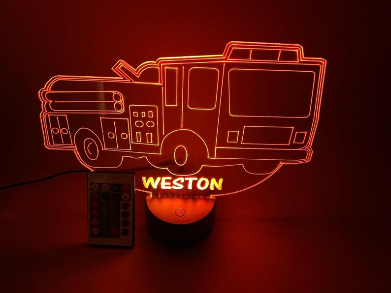 Fire Engine Truck Night Light up Firefighter Table Desk Lamp - Etsy
