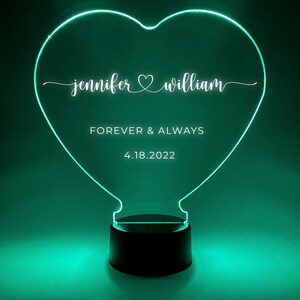 Custom Heart Personalized Free Names LED 16 Color Night Light up Couple ...