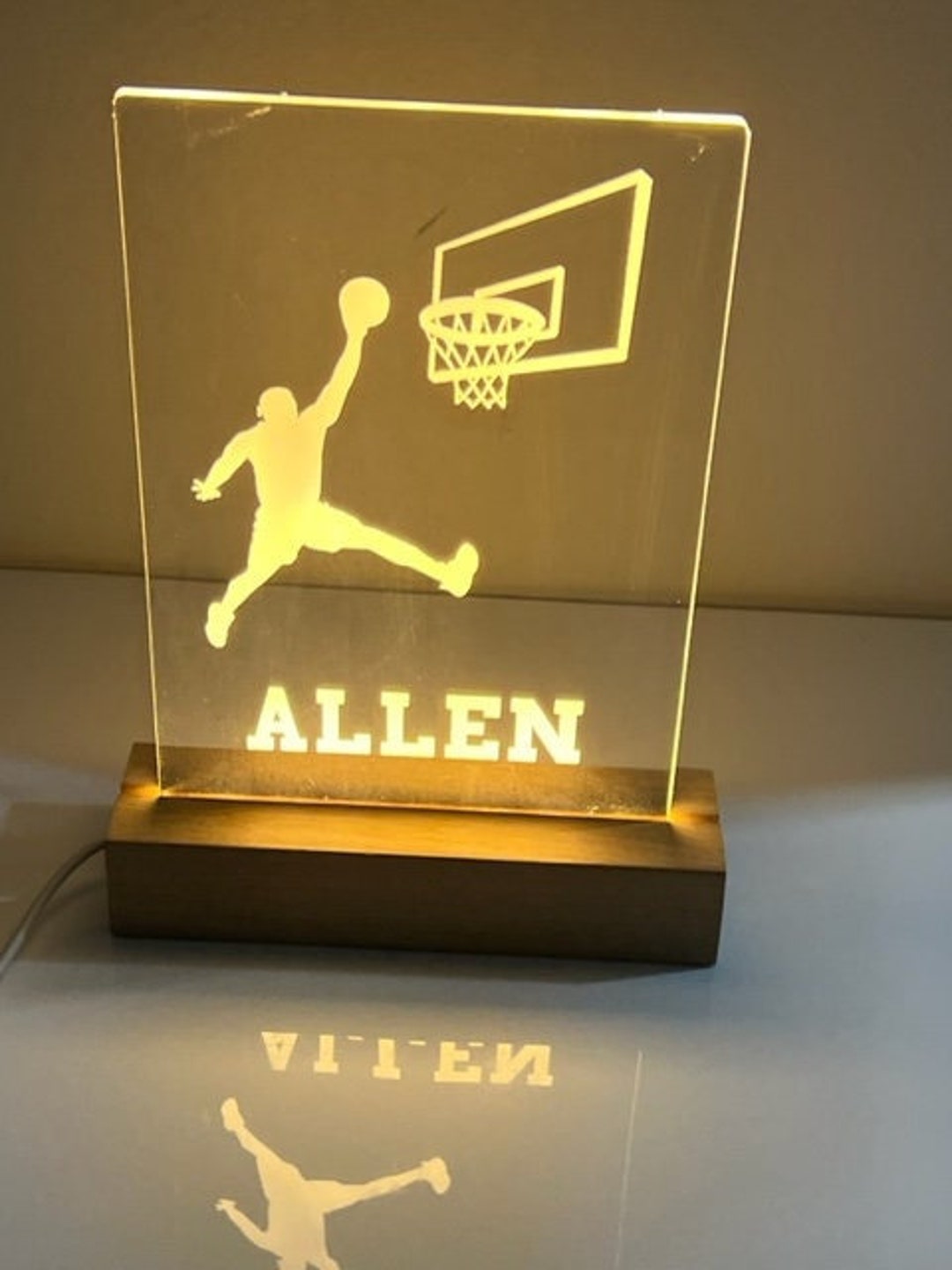 Custom Personalized Name LED Wood Stand Room Night Light up Table Lamp ...