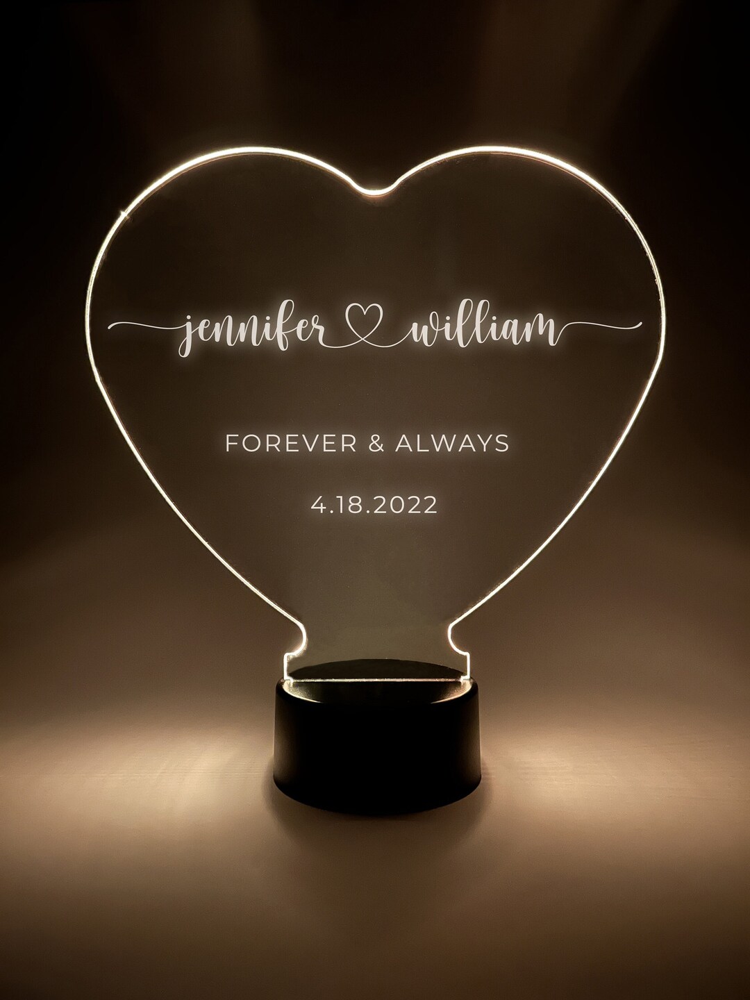 Custom Heart Personalized Free Names LED 16 Color Night Light up Couple ...