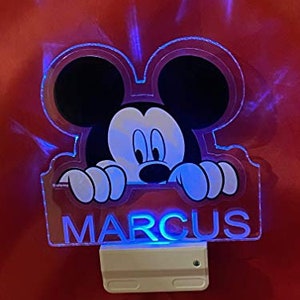 Mickey Mouse Night Light Multi Color Personalized LED Wall Plug-in Cool ...