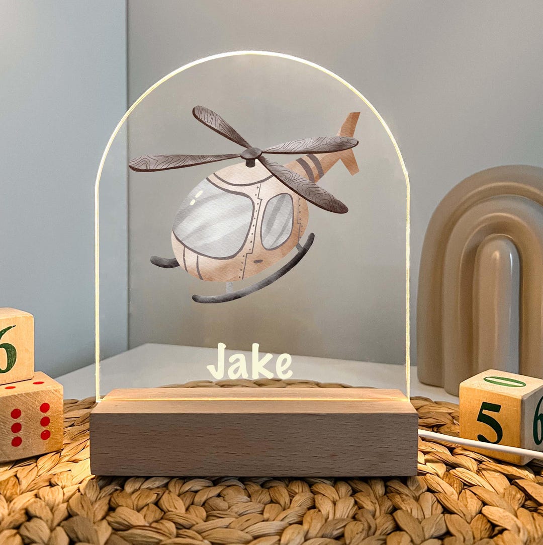 Custom Personalized LED Wood Stand Night Light up Table Lamp Boys Room ...