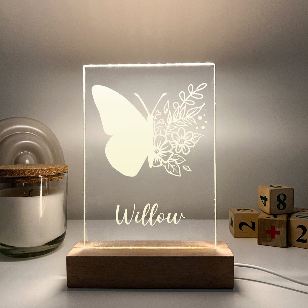 Custom Personalized Name LED Night Light up Table Lamp Wood Base Stand ...